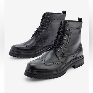 Express | Shoes | Nwt Express Black Leather Chunky Brogue Boots | Poshmark